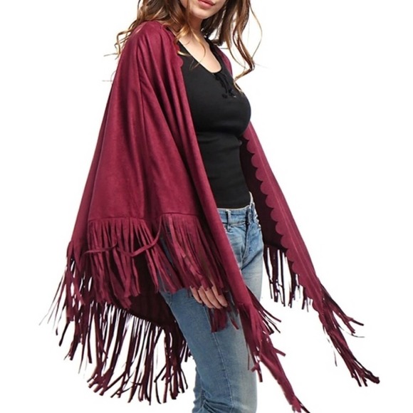 Boutique | Sweaters | Womens Fringe Scalloped Front Suede Poncho | Poshmark